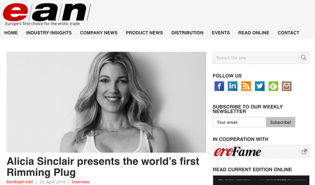 EAN Interview: Alicia Sinclair Presents the World's First Rimming Plug